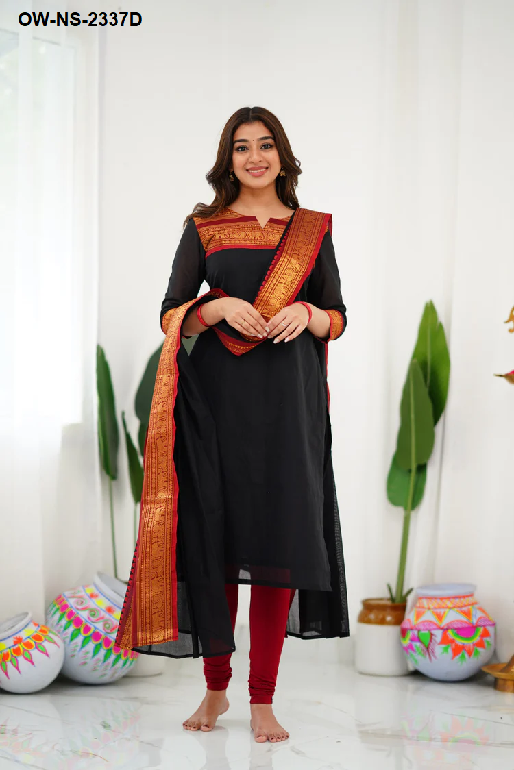 Cotton Kurti and Dupatta with Intricate Weaving Work – Shivay Fab